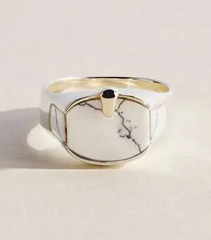 FYR Sterling And Howlite Signet Ring - Silver