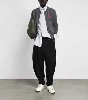 Play Comme Des Garcon Rhinestone Heart Wool Cardigan
