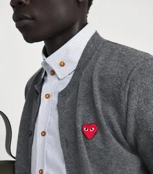 Play Comme Des Garcon Rhinestone Heart Wool Cardigan