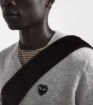 Play Comme Des Garcon Wool V-neck Rhinestone Heart Sweater - Grey