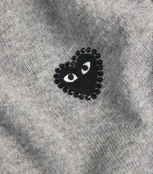 Play Comme Des Garcon Wool V-neck Rhinestone Heart Sweater - Grey