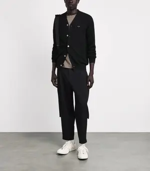 Play Comme Des Garcon Wool Rhinestone Heart Cardigan - Black