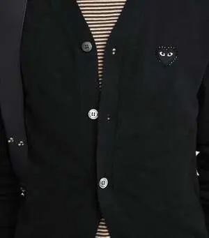 Play Comme Des Garcon Wool Rhinestone Heart Cardigan - Black