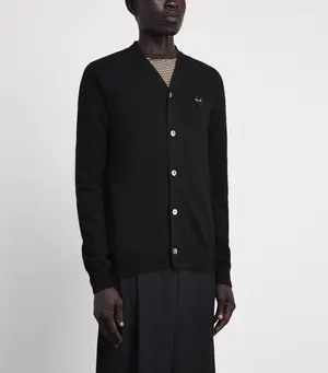 Play Comme Des Garcon Wool Rhinestone Heart Cardigan - Black