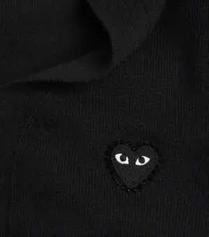 Play Comme Des Garcon Wool Rhinestone Heart Cardigan - Black