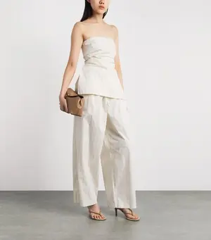 ST. AGNI Pinstripe Tie-detail Strapless Top