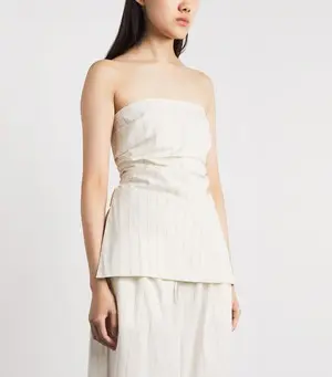 ST. AGNI Pinstripe Tie-detail Strapless Top