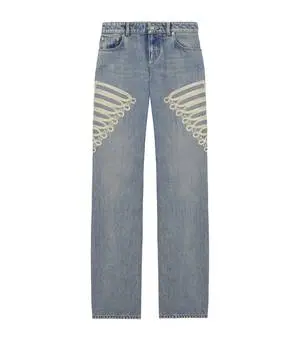 Alexander McQueen Metallic-frogging Straight Jeans - Blue