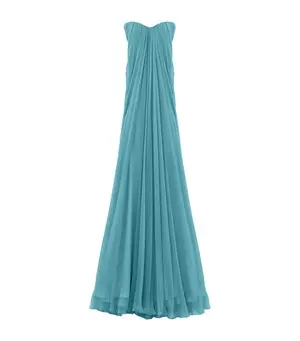 Alexander McQueen Silk Pleated Strapless Gown - Green
