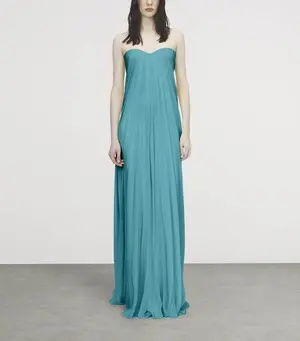 Alexander McQueen Silk Pleated Strapless Gown