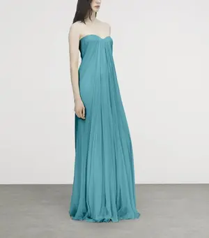 Alexander McQueen Silk Pleated Strapless Gown