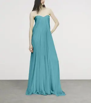 Alexander McQueen Silk Pleated Strapless Gown