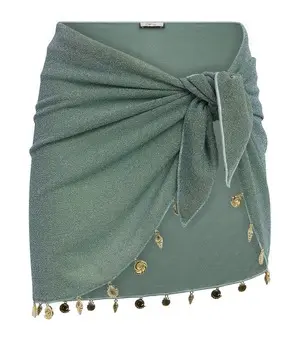 Oseree Metallic Embellished Lumière Mini Pareo Skirt - Green