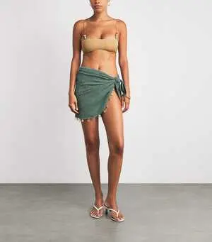 Oseree Metallic Embellished Lumière Mini Pareo Skirt - Green