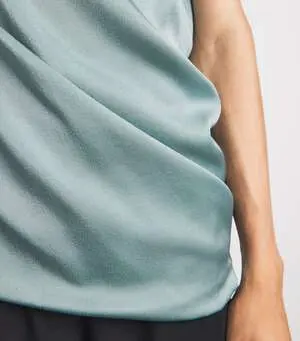 Fabiana Filippi Sleeveless Asymmetric Ruched Satin Blouse With Embellishment