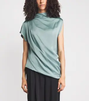 Fabiana Filippi Sleeveless Asymmetric Ruched Satin Blouse With Embellishment