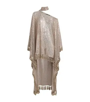 TALLER MARMO Sequin Fringed Trebbia Disco Kaftan Mini Dress - Silver