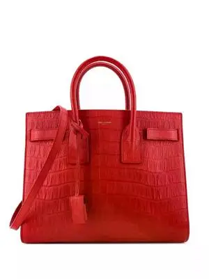 Saint Laurent Sac De Jour Nm Bag Crocodile Embossed Leather Small Satchel - Red