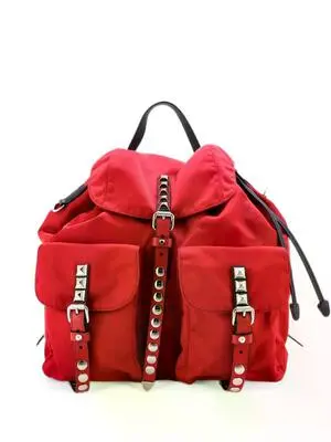 Prada New Vela Tessuto With Studded Leather Backpack - Red