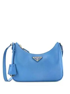 Prada Re-edition Hobo Saffiano Leather Mini Shoulder Bag - Blue