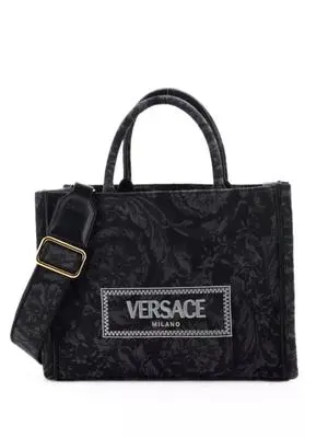 Versace Athena Convertible Barocco Jacquard Small Tote Bag - Black