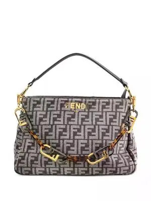 Fendi O'lock Zip Shoulder Bag Zucca Chenille Hobo Bag - Grey