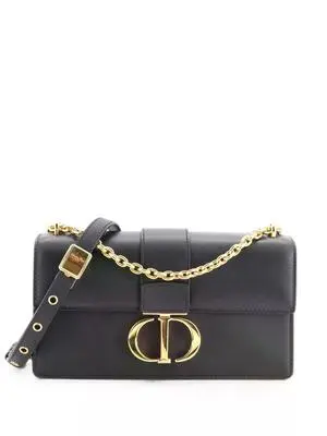 Dior 30 Montaigne Chain Flap Bag Leather East West Shoulder Bag - Black