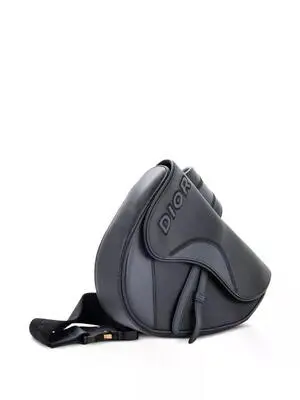 Dior Saddle Leather With Logo Applique Crossbody Bag - Black