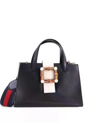 Gucci Bamboo Buckle Tote Leather Small Satchel - Black