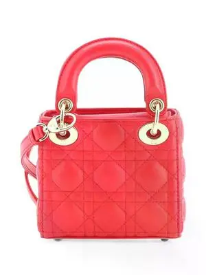 Dior Lady Bag Cannage Quilt Lambskin Micro Shoulder Bag - Red
