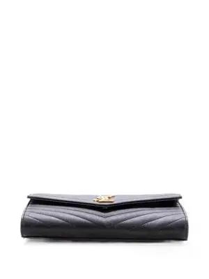 Saint Laurent Classic Monogram Envelope Wristlet Mixed Matelasse Leather Clutch Bag - Black