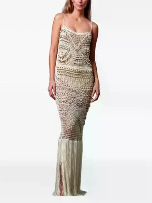 BLESS Takara Fringed Maxi Dress - Neutrals
