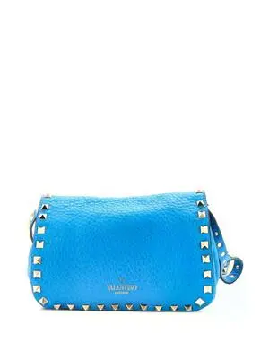Valentino Garavani Rockstud Flip Lock Flap Leather Mini Crossbody Bag - Blue
