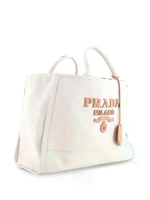 Prada Logo Linen Blend Large Tote Bag