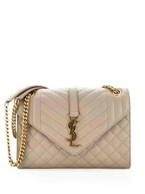 Saint Laurent Classic Monogram Envelope Satchel Mixed Matelasse Leather Medium Shoulder Bag - Neutrals