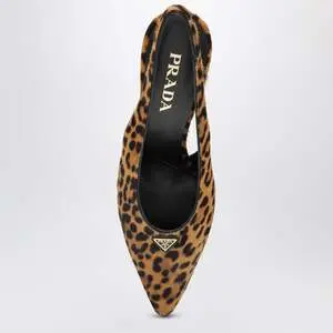 Prada Leopard-print Calf Hair Slingback Pumps - Beige