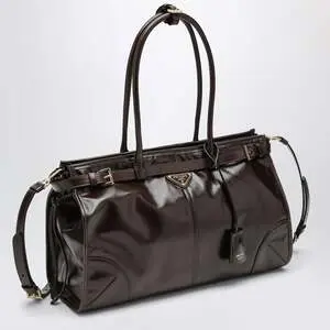 Prada Bonnie Large Leather Handbag In Dark - Brown