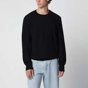 AMI Paris Crewneck Sweater With De Cœur Embroidery - Black