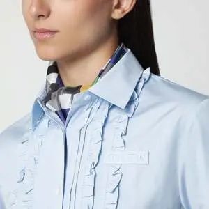 Miu Miu Cropped Poplin Shirt With Ruffles