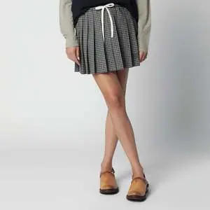 Miu Miu Sand Checked Pleated Mini Skirt