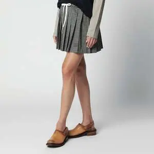 Miu Miu Sand Checked Pleated Mini Skirt
