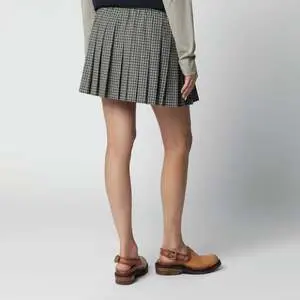 Miu Miu Sand Checked Pleated Mini Skirt
