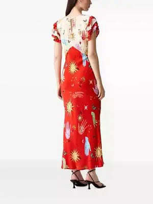 NEVER FULLY DRESSED Graphic-print Ruffled-sleeve Maxi Dress