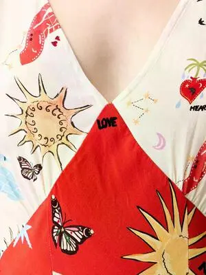 NEVER FULLY DRESSED Graphic-print Ruffled-sleeve Maxi Dress