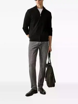 TRUSSARDI Zip-up Embroidered-logo Cardigan - Black