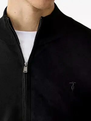 TRUSSARDI Zip-up Embroidered-logo Cardigan