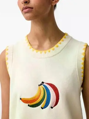 NEVER FULLY DRESSED Banana-embroidered Sleeveless Knitted Vest