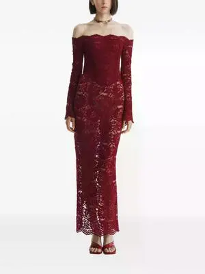 2310 STUDIO Off-shoulder Lace Maxi Dress - Red
