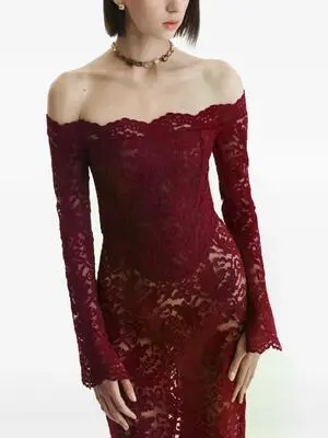 2310 STUDIO Off-shoulder Lace Maxi Dress - Red