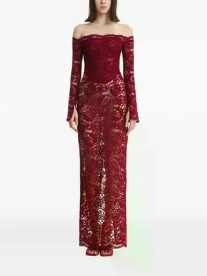 2310 STUDIO Off-shoulder Lace Maxi Dress - Red